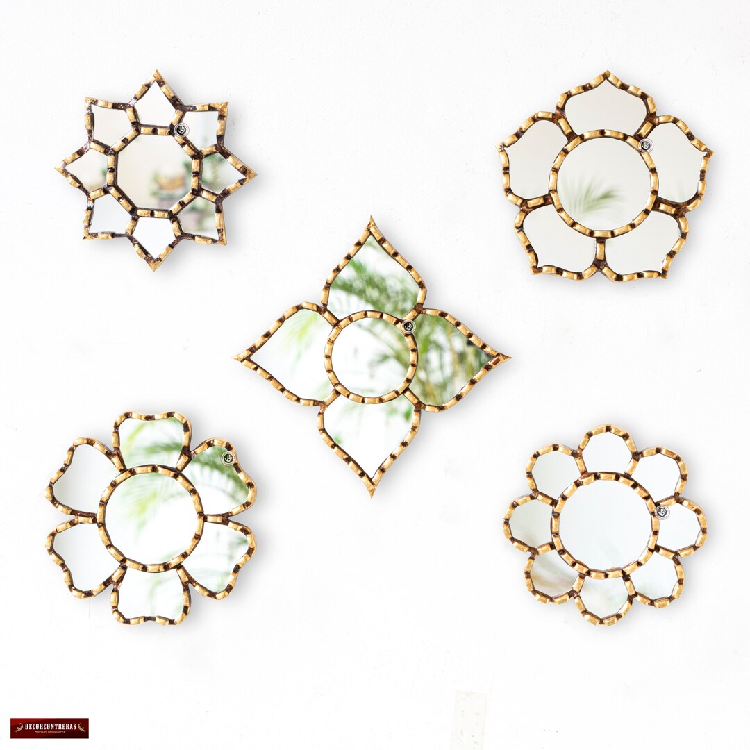 Decorative Gold Toned Accent Mirror Set of 5 for Wall Decorations ...