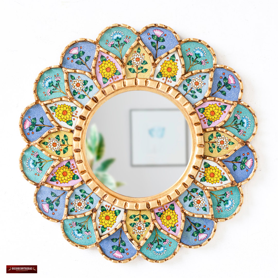 Peruvian Wall Hanging Mandala Mirror With Hand-painted Glass | Accent ...