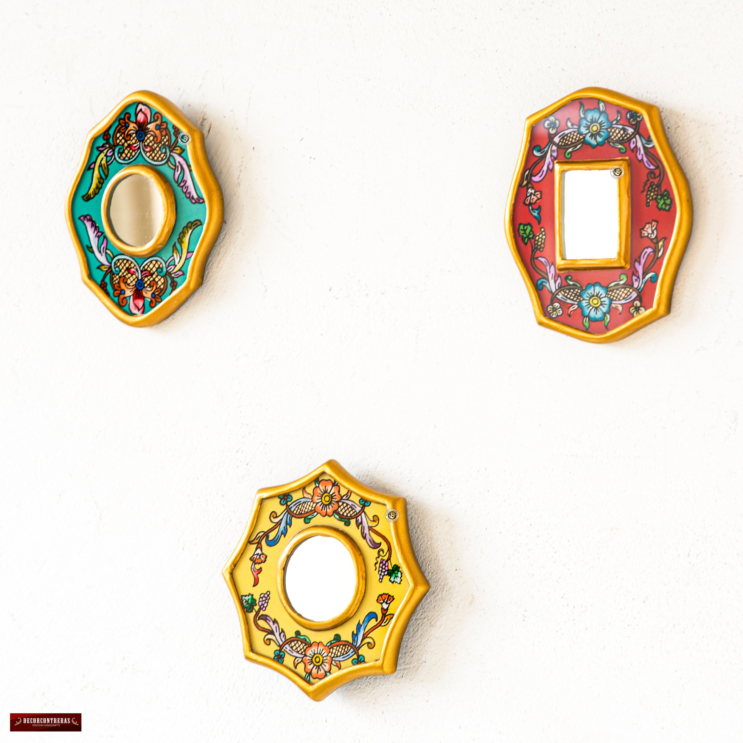 Peruvian Decorative Accent Mini Mirror 4in Set of 3 for Wall Home Decor ...