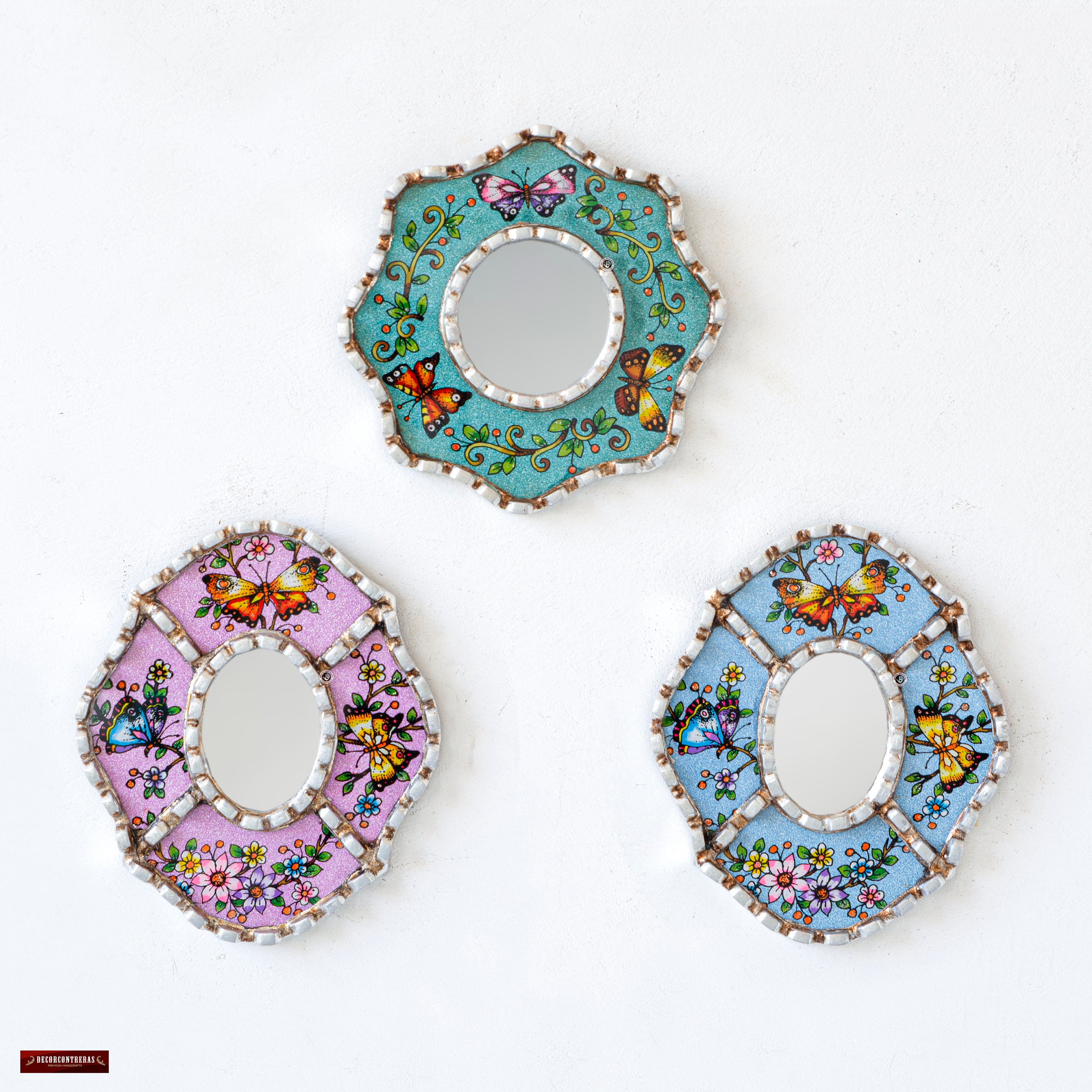 Handmade Silver Leaf Wall Mirrors From Peru Accent Small Mirror Set 3 ...