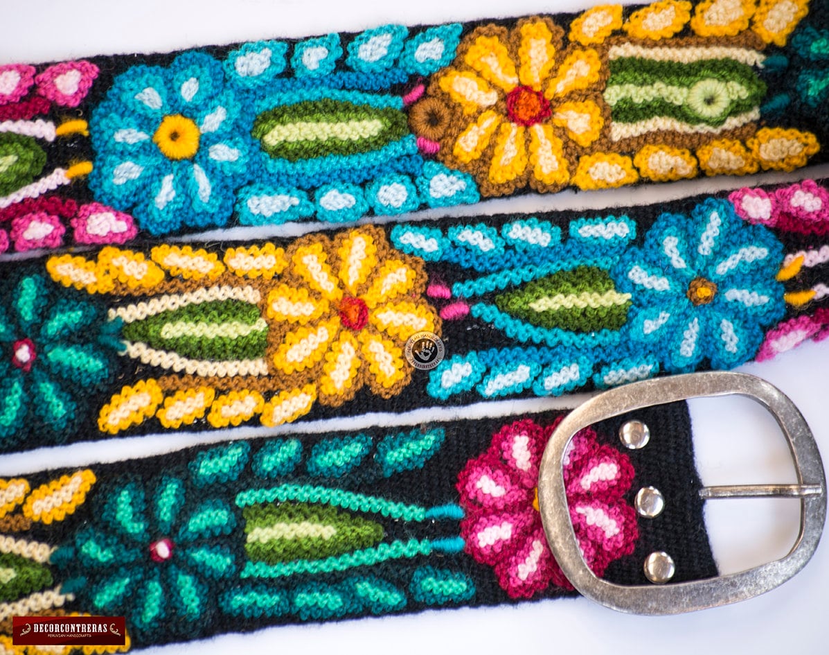 Embroidered Belts S,M,L,XL- Wool Black Belt "highland Flowers ...