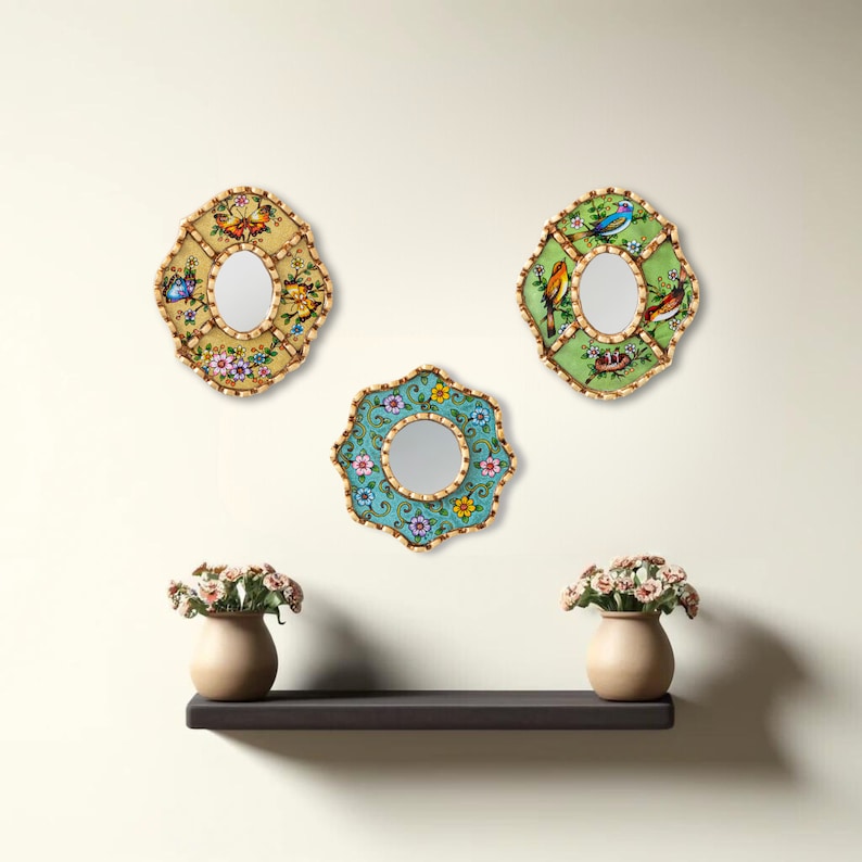 Handmade Colorful Accent Wall Mirror Set 3 From Peru | Decorative Wall ...