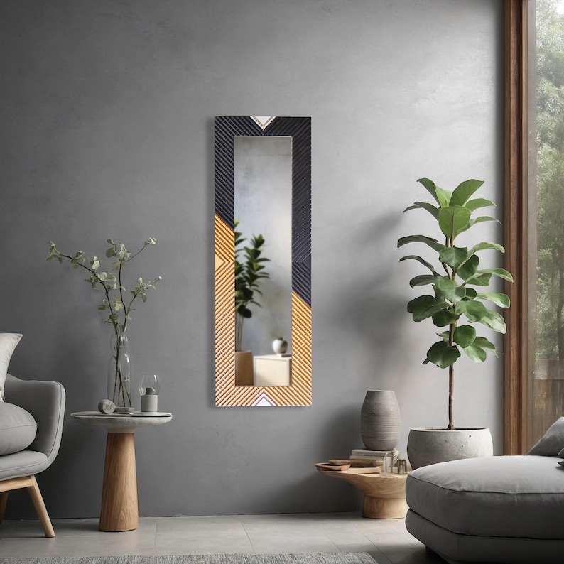 Geometric Long Narrow Mirror | Handmade Peruvian Skinny Mirror Wall ...