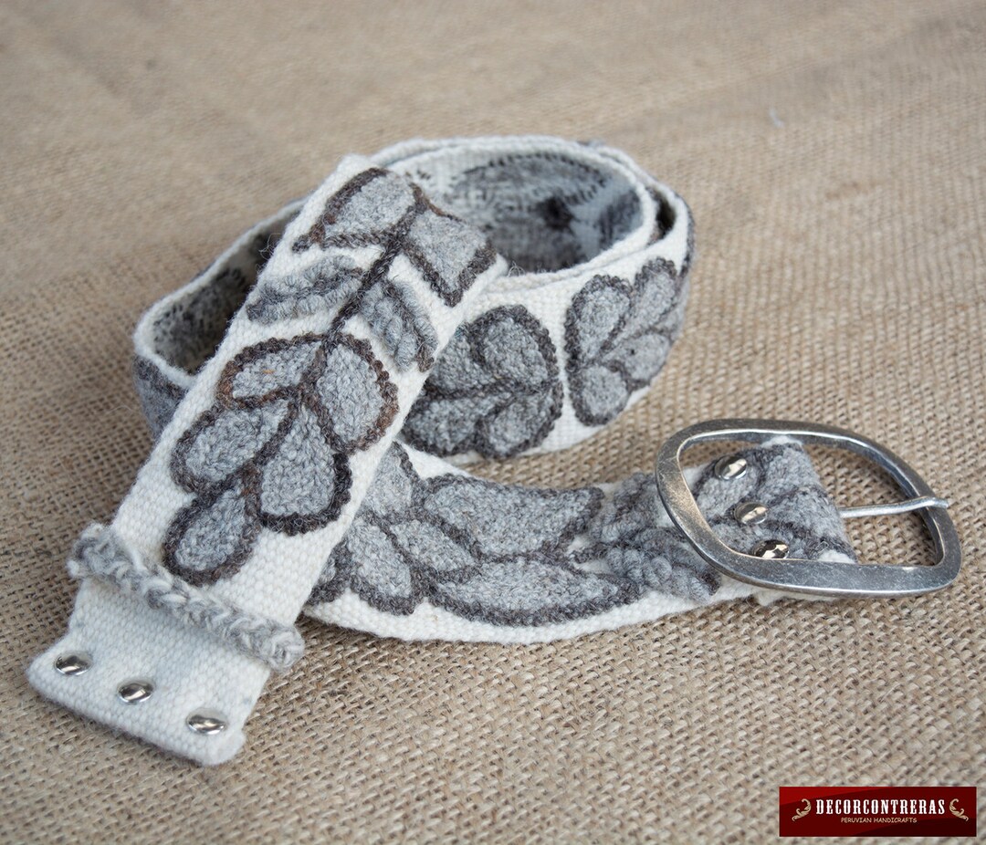 Embroidered Belts Size S,M,L,XL - Wool White Belts "elegant Floral ...