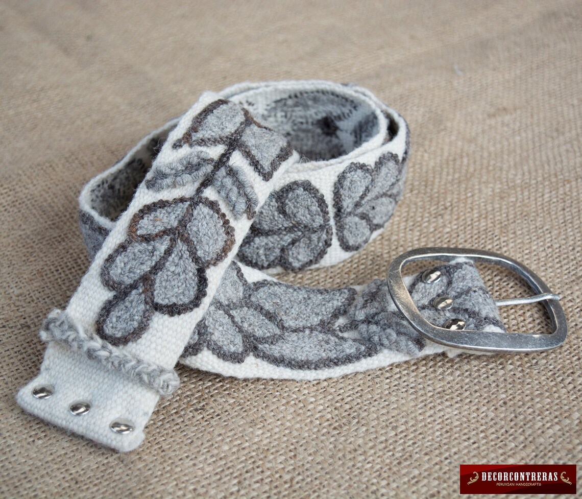 Embroidered Belts Size S,M,L,XL - Wool White Belts "elegant Floral ...