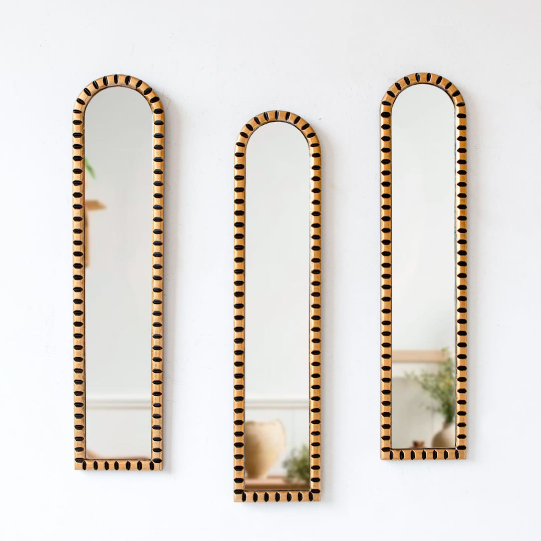 Peruvian Narrow Arch Wall Mirror Set | Vintage Gold Finish | Skinny ...