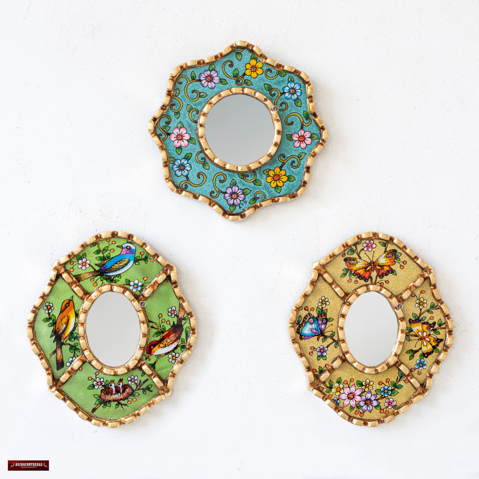 Handmade Colorful Accent Wall Mirror Set 3 From Peru | Decorative Wall ...