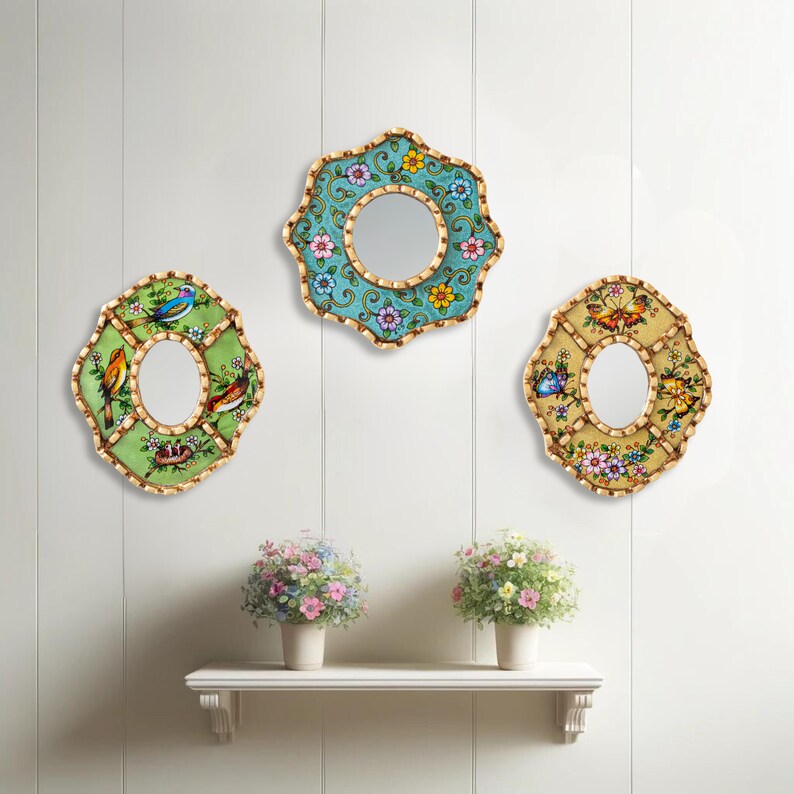 Handmade Colorful Accent Wall Mirror Set 3 From Peru | Decorative Wall ...