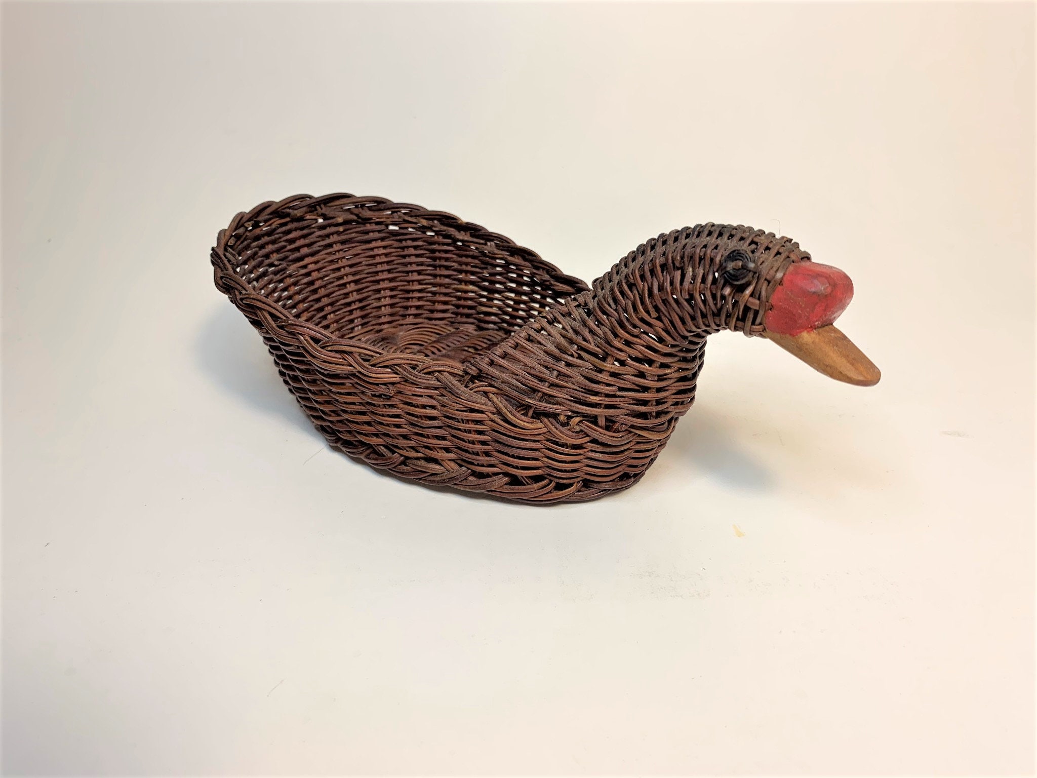 Vintage Handmade Wicker Duck Goose Basket With Wood Bill | Etsy