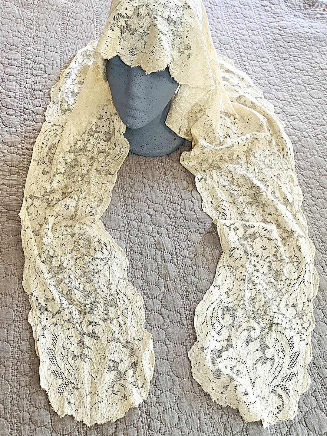 Antique Victorian Era Lace Veil, Shawl With Lappets 26 X 66 Wedding ...