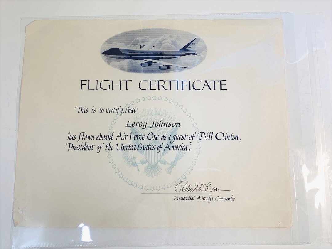 Original Air Force One Flight Certificate Clinton Presidency 1990's - Etsy