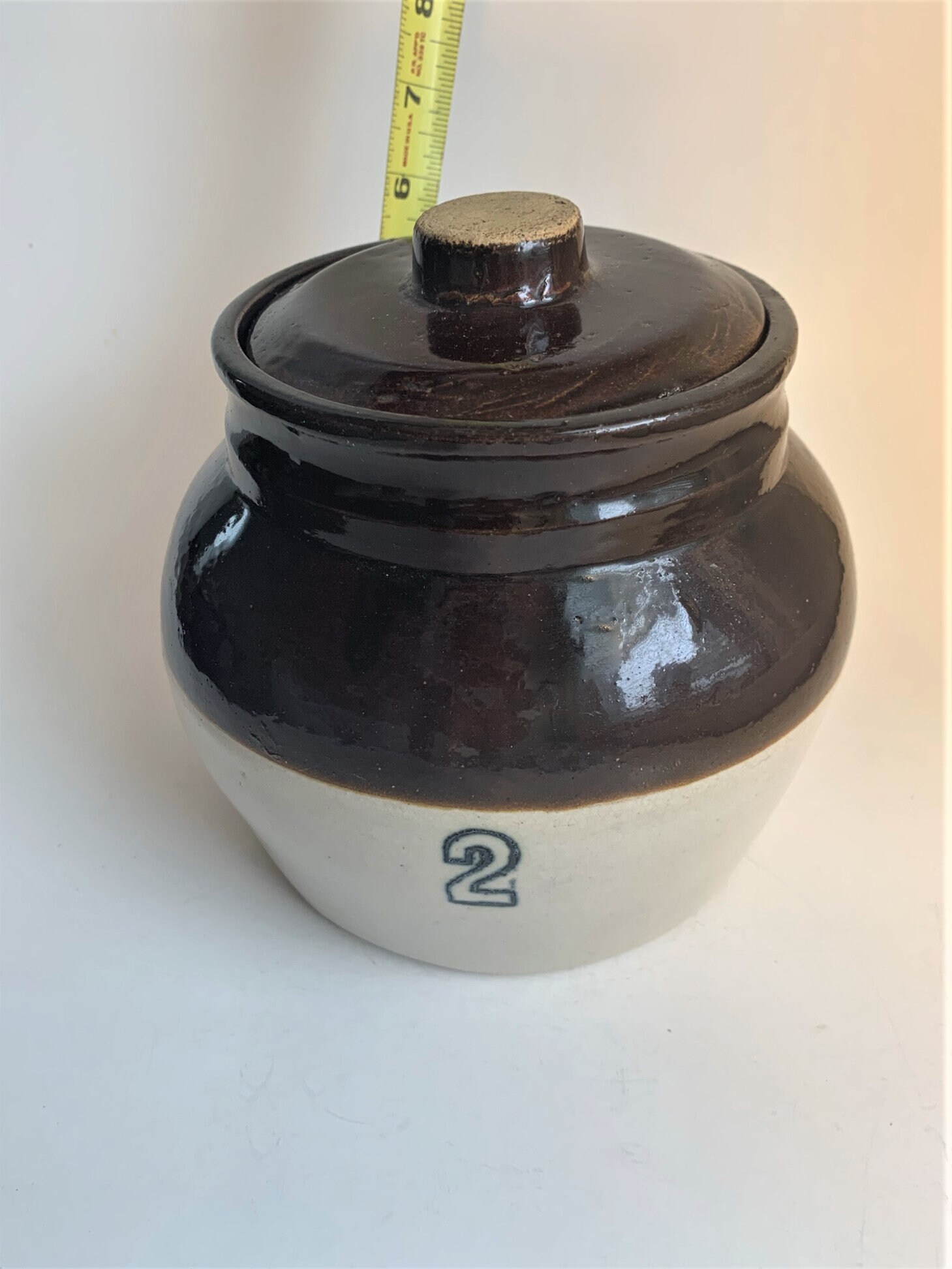 Vintage Brown and White Stoneware Bean Pot 2 - Etsy