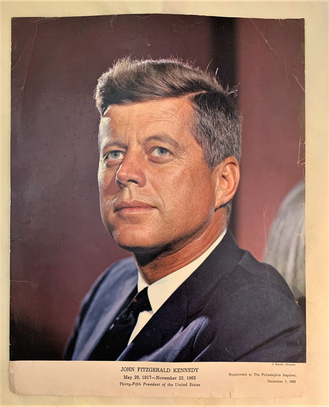 1963 Portrait of John F Kennedy Philadelphia Inquirer - Etsy