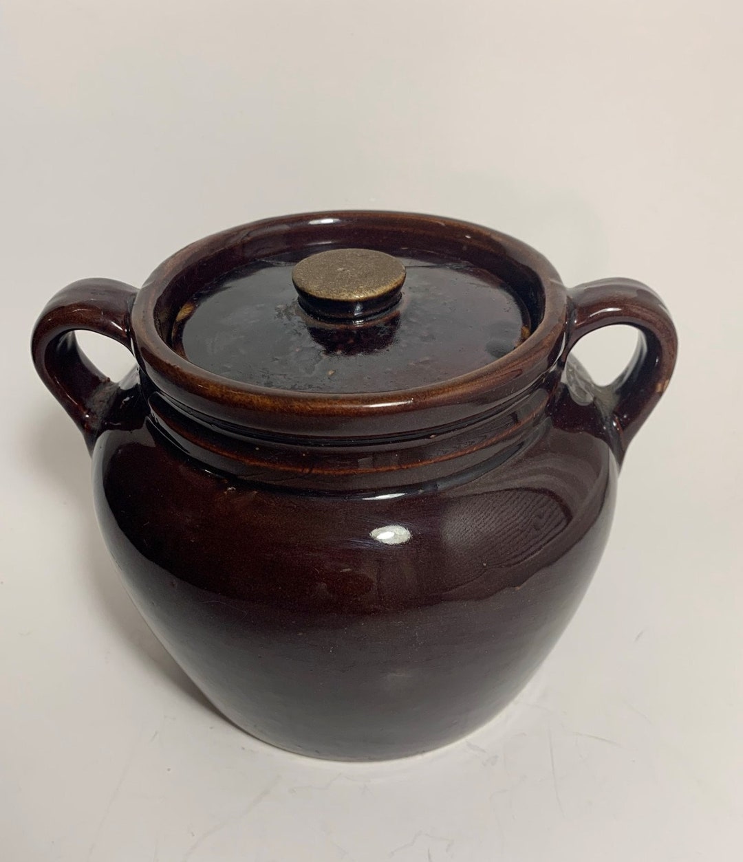 Vintage Brown Stoneware Bean Pot - Etsy