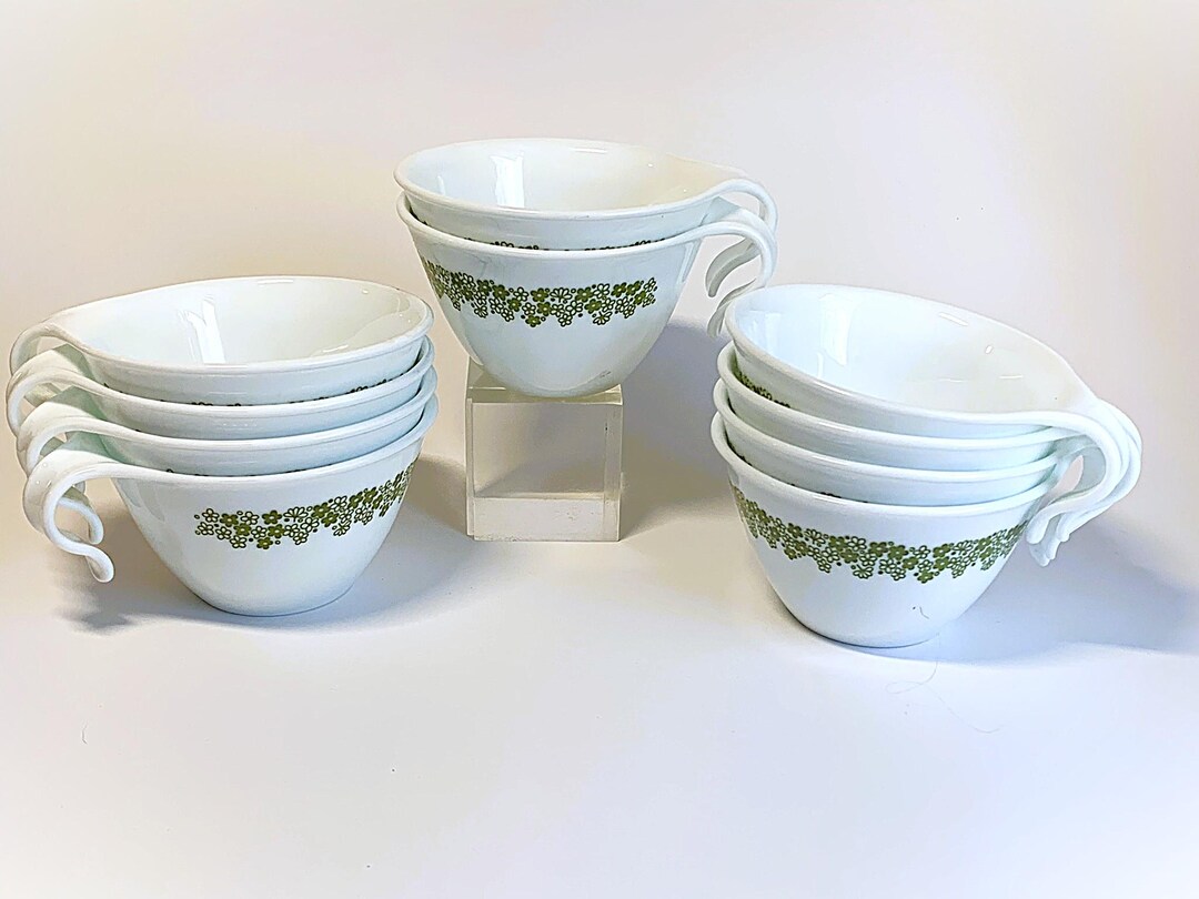 Vintage Corelle by Corning Cups Set of 10 Spring Blossom Green Pattern ...