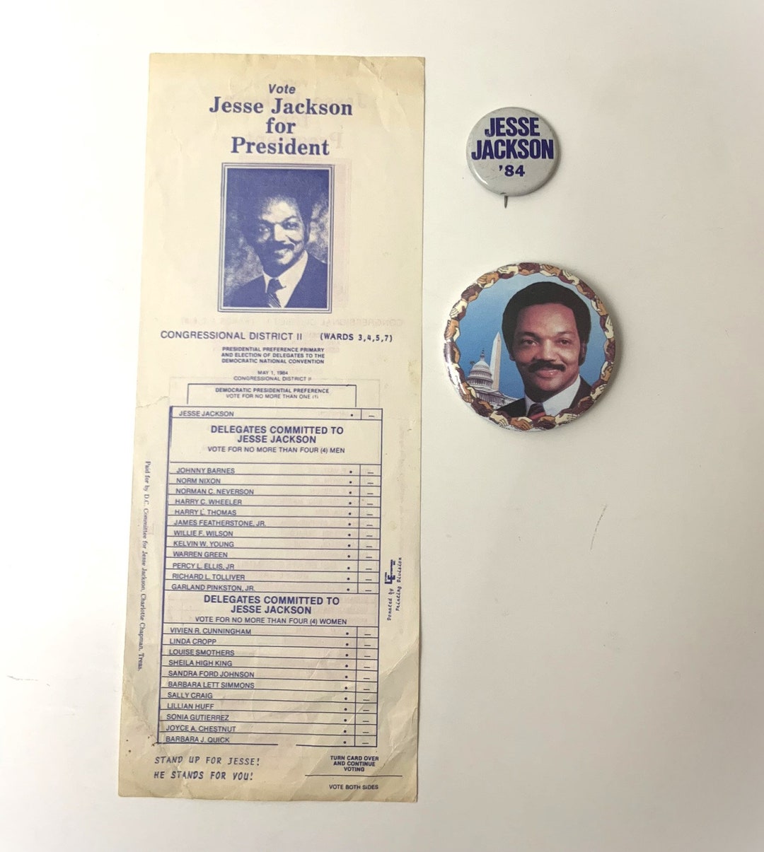 1984 Jesse Jackson for President Ballot and 2 Pin Back Buttons - Etsy