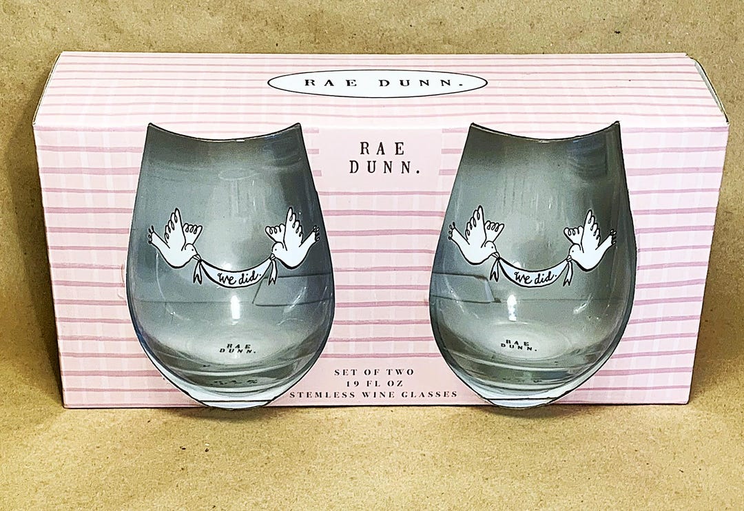 Rae Dunn "we Did" Stemless Wedding Wine Glasses (2) Wedding Toast ...