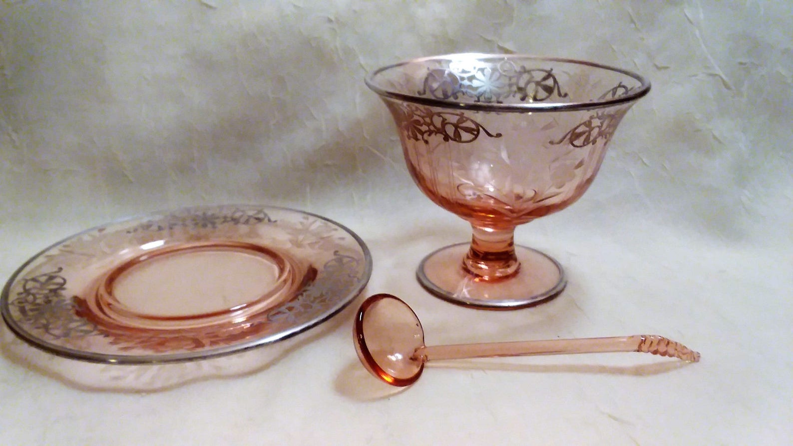Vintage Pink Etched Glass Compote Dish W/sterling Overlay / - Etsy