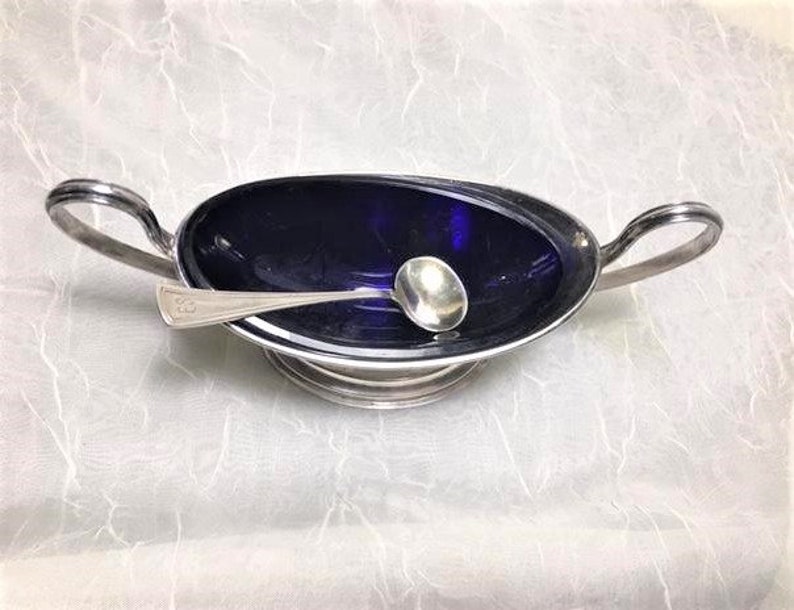 Master Salt Cellar With Cobalt Glass Liner and Spoon Barker - Etsy