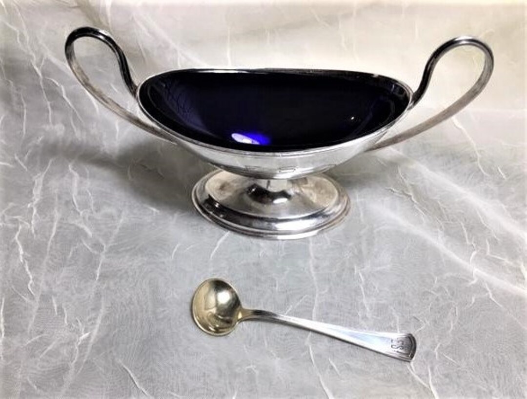 Master Salt Cellar With Cobalt Glass Liner and Spoon Barker Ellis Art ...