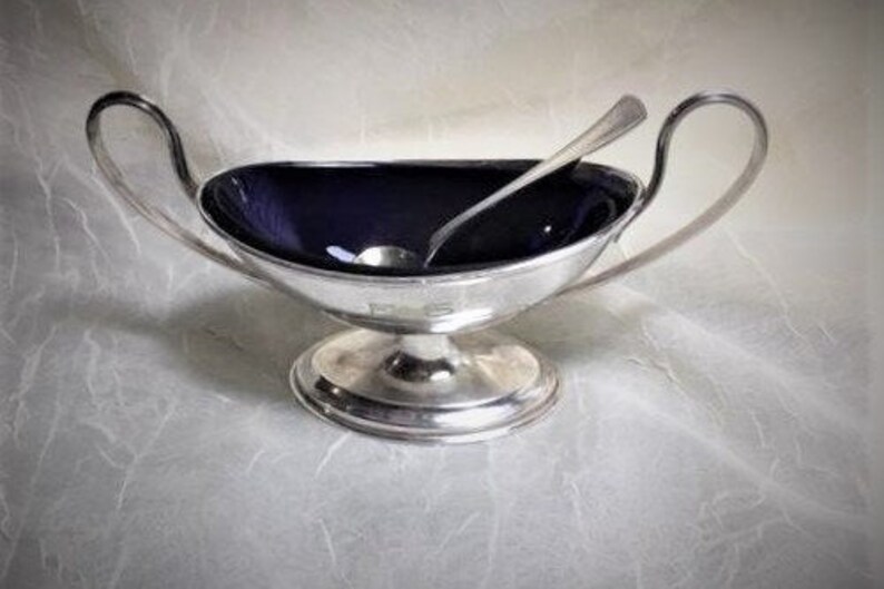 Master Salt Cellar With Cobalt Glass Liner and Spoon Barker - Etsy