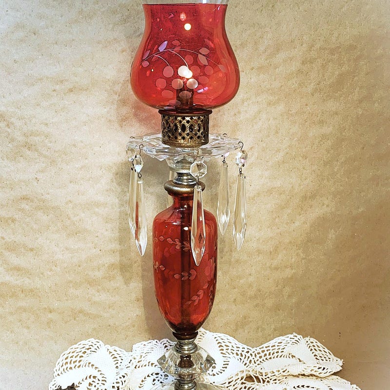 Cranberry Glass Lamp - Etsy