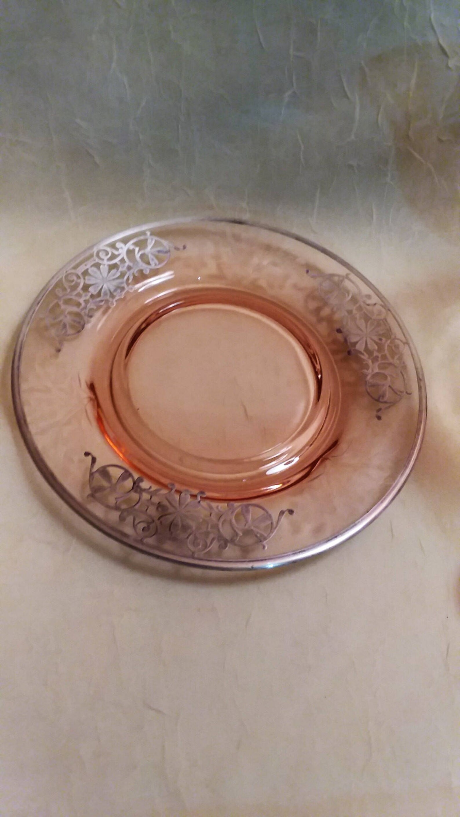 Vintage Pink Etched Glass Compote Dish w/Sterling Overlay / | Etsy