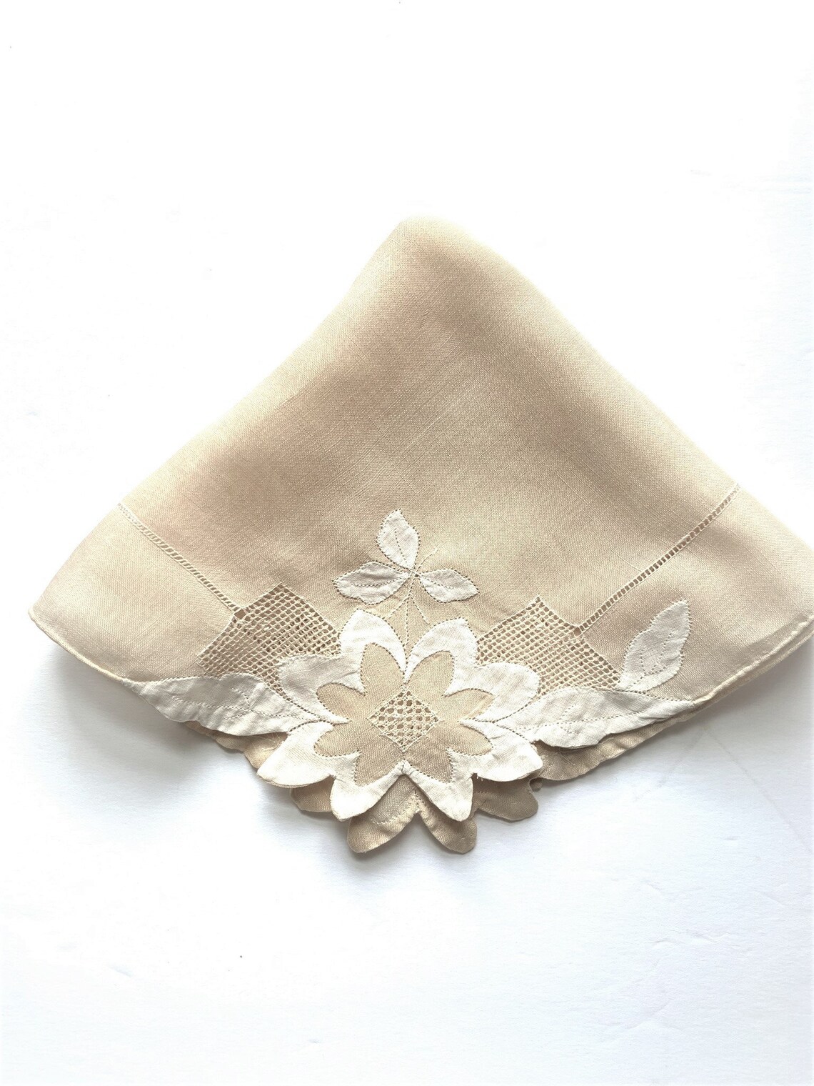 Vintage Ladies Linen Applique Handkerchief Round - Etsy