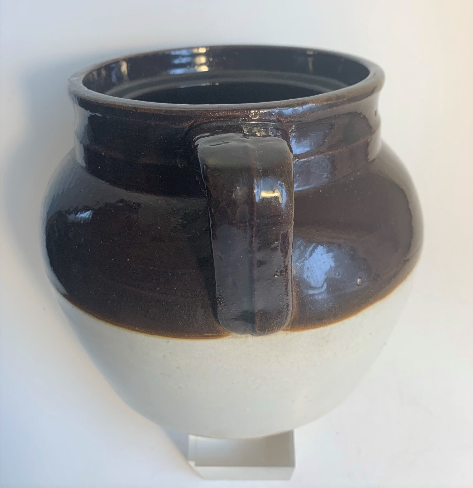 Vintage Brown and White Stoneware Bean Pot # 2 - Etsy