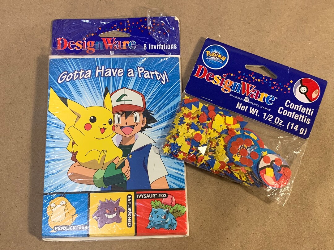 Set of Pokemon Party Invitation and Package of Pokemon Confetti "gotta ...