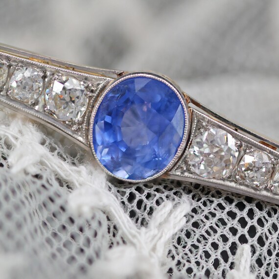 French 1920s Natural Ceylon Sapphire Diamonds 18 Kara… - Gem