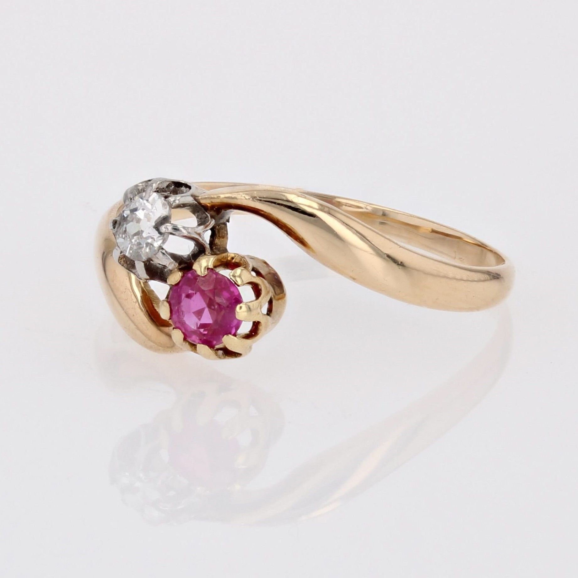 Toi Et Moi Ring Ruby Diamond Yellow Gold - Etsy