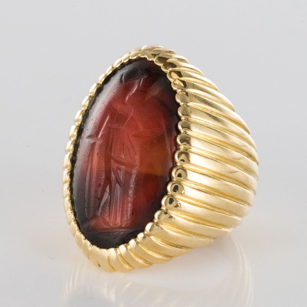1980s Retro Agate Intaglio Signet Ring - Etsy