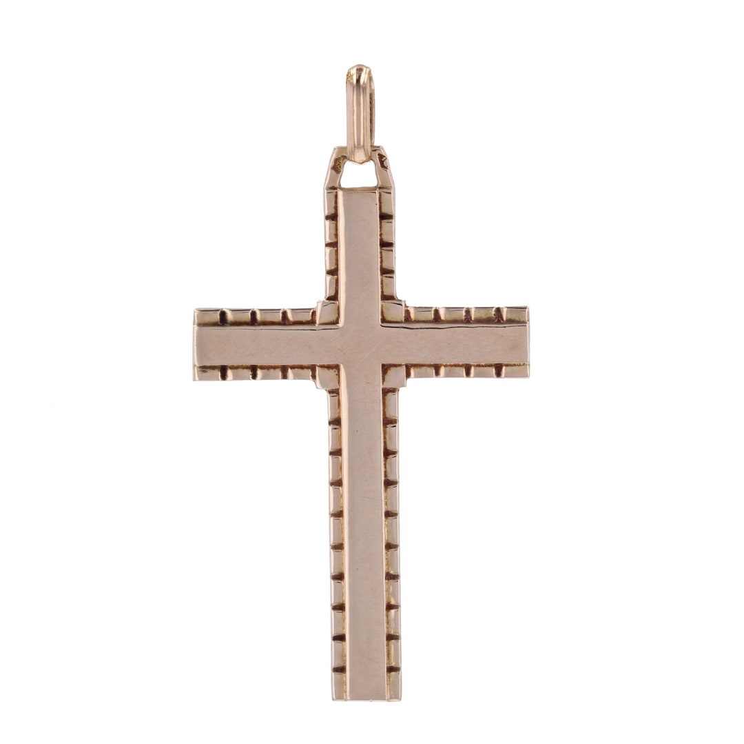 French 1960s 18 Karat Rose Gold Flat Cross - Etsy