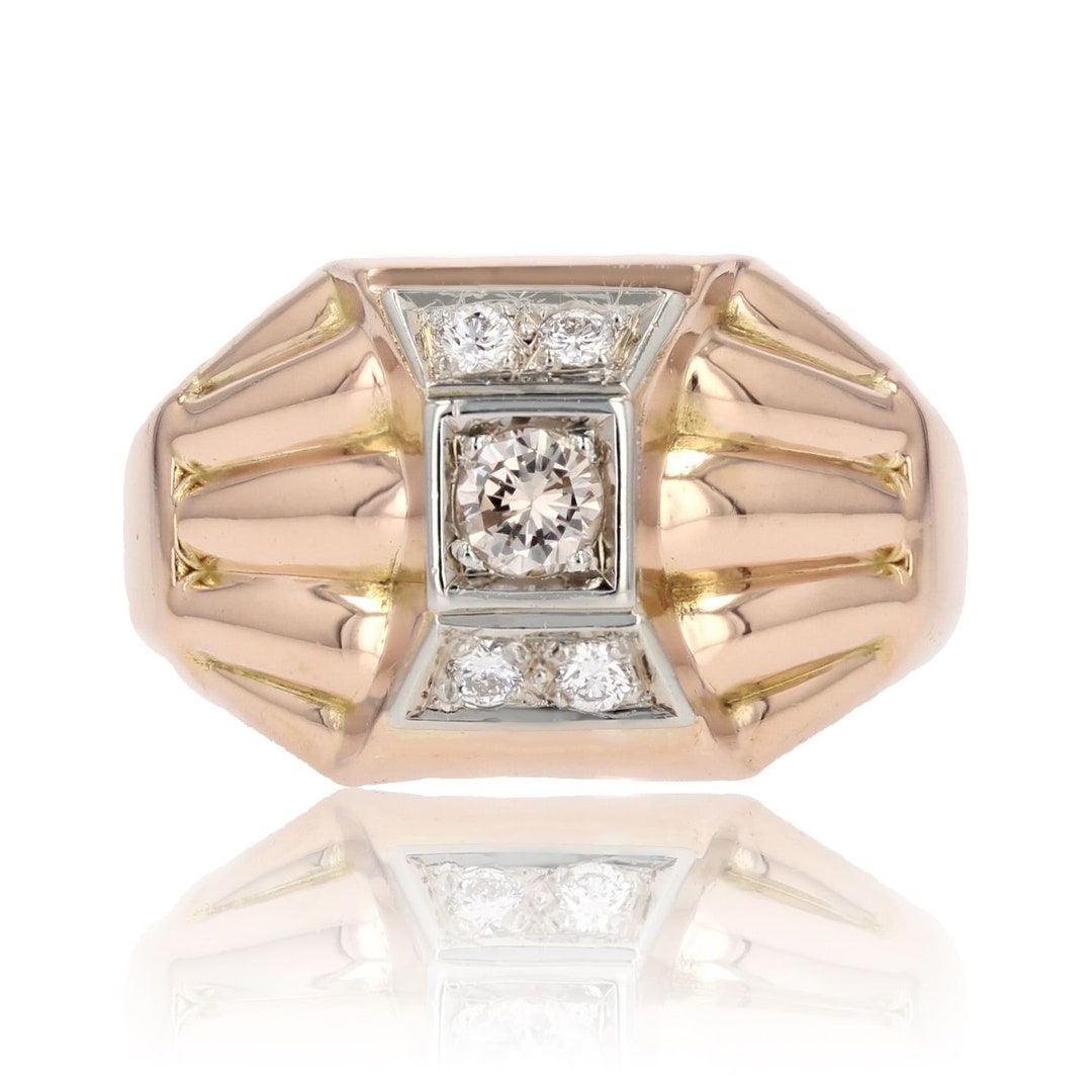French 1940s Diamonds 18 Karat Rose Gold Domed Tank Ring - Etsy