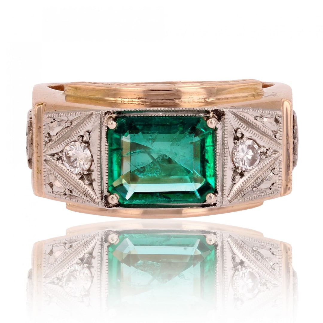 Antique Emerald Diamond Justice Ring - Etsy