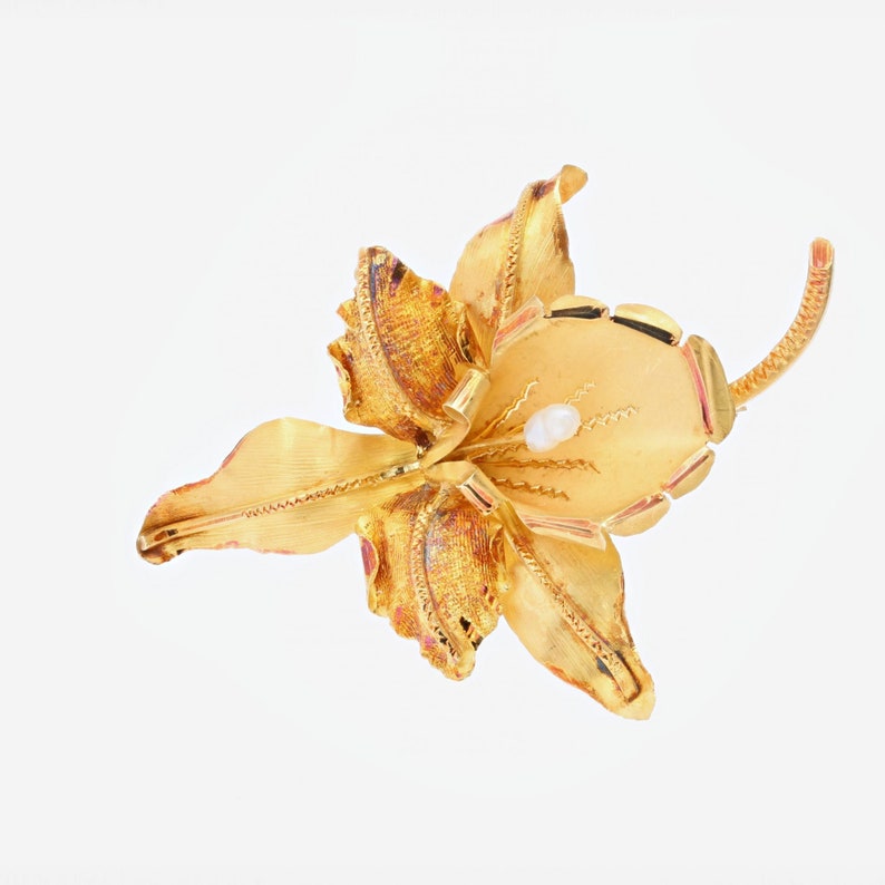 1960s Pearl 18 Karat Yellow Mat Gold Lily Brooch - Etsy