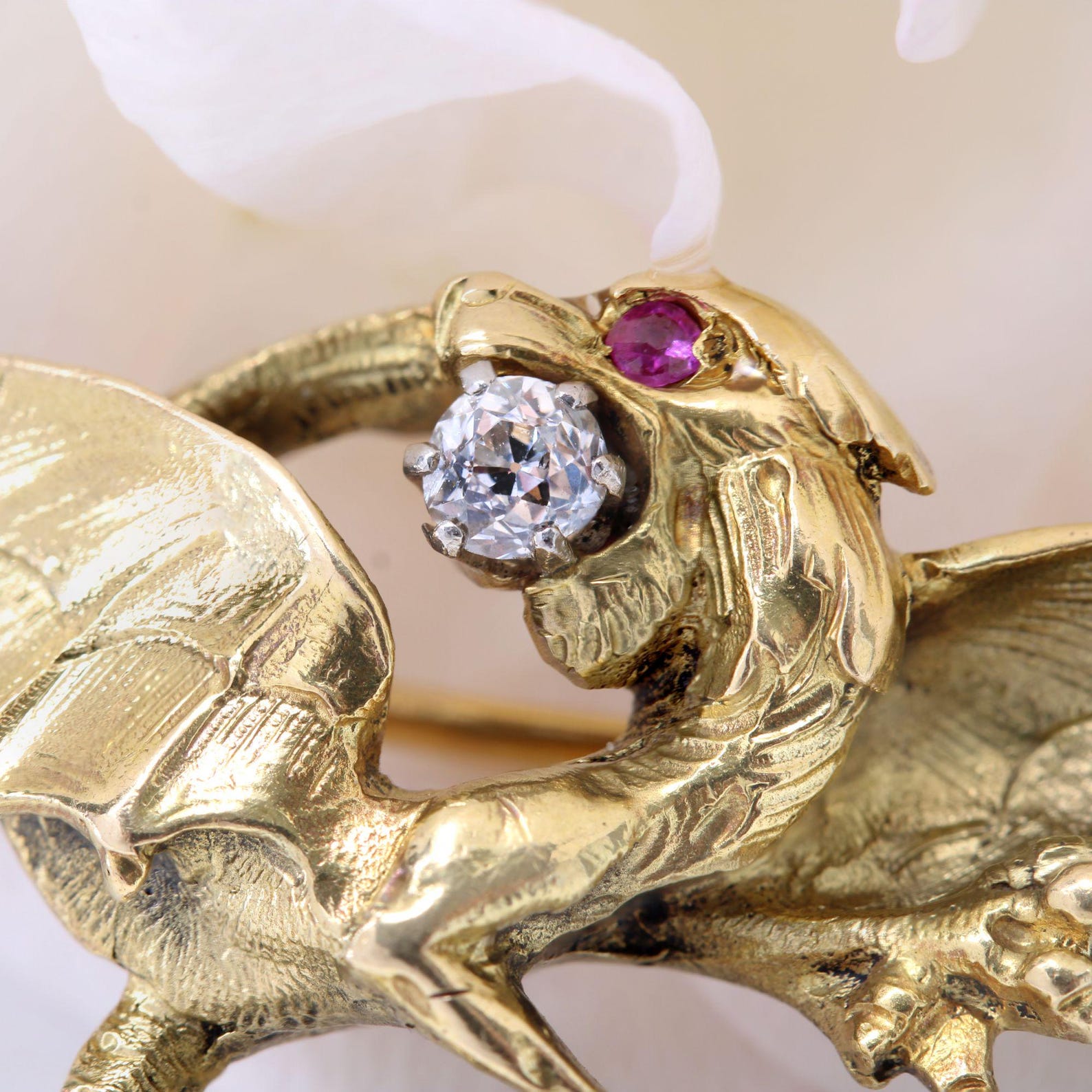French 19th Century Diamond Ruby 18 Karat Yellow Gold Chimera Brooch - Etsy