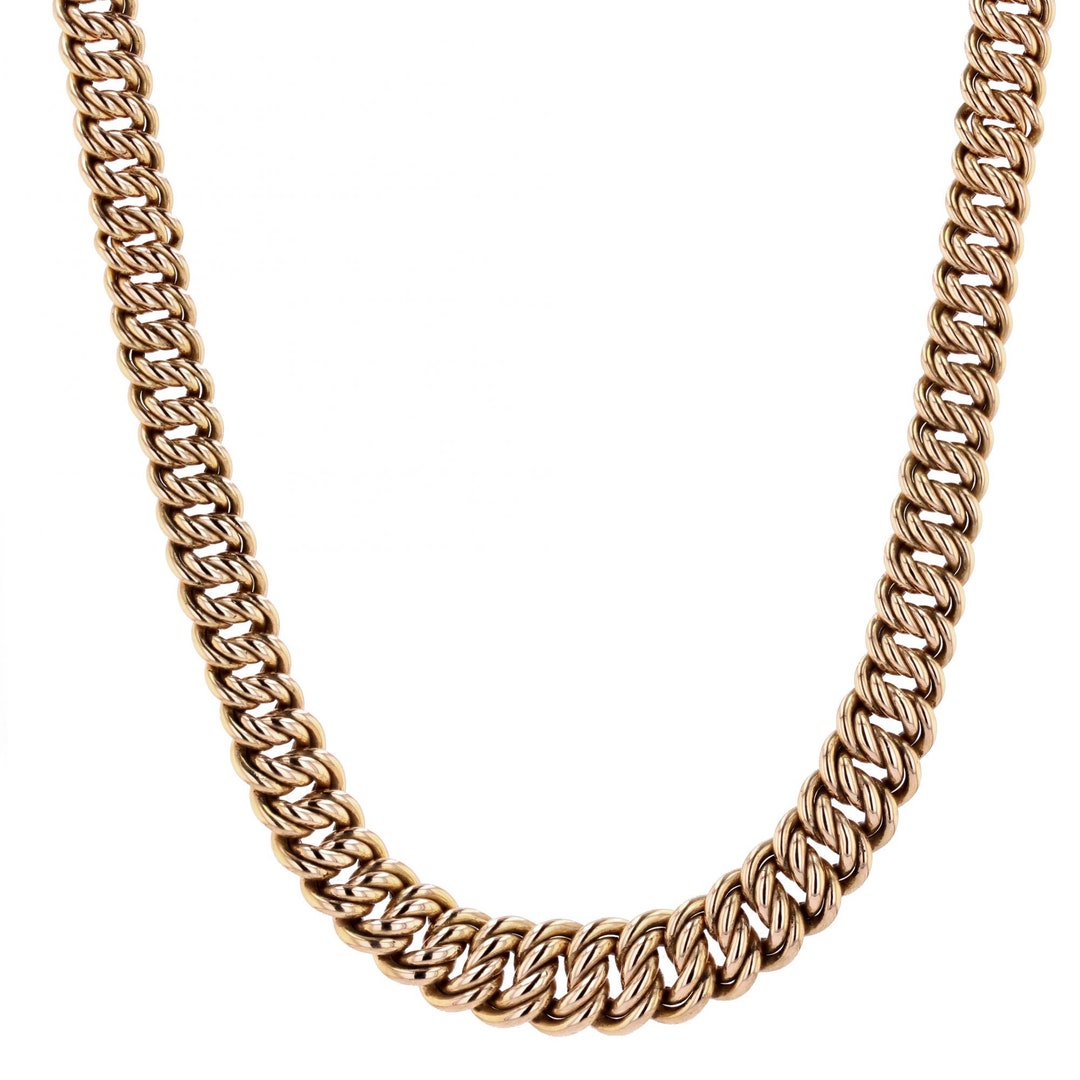 French 1960s 18 Karat Yellow Gold Retro Curb Chain Falling Necklace - Etsy