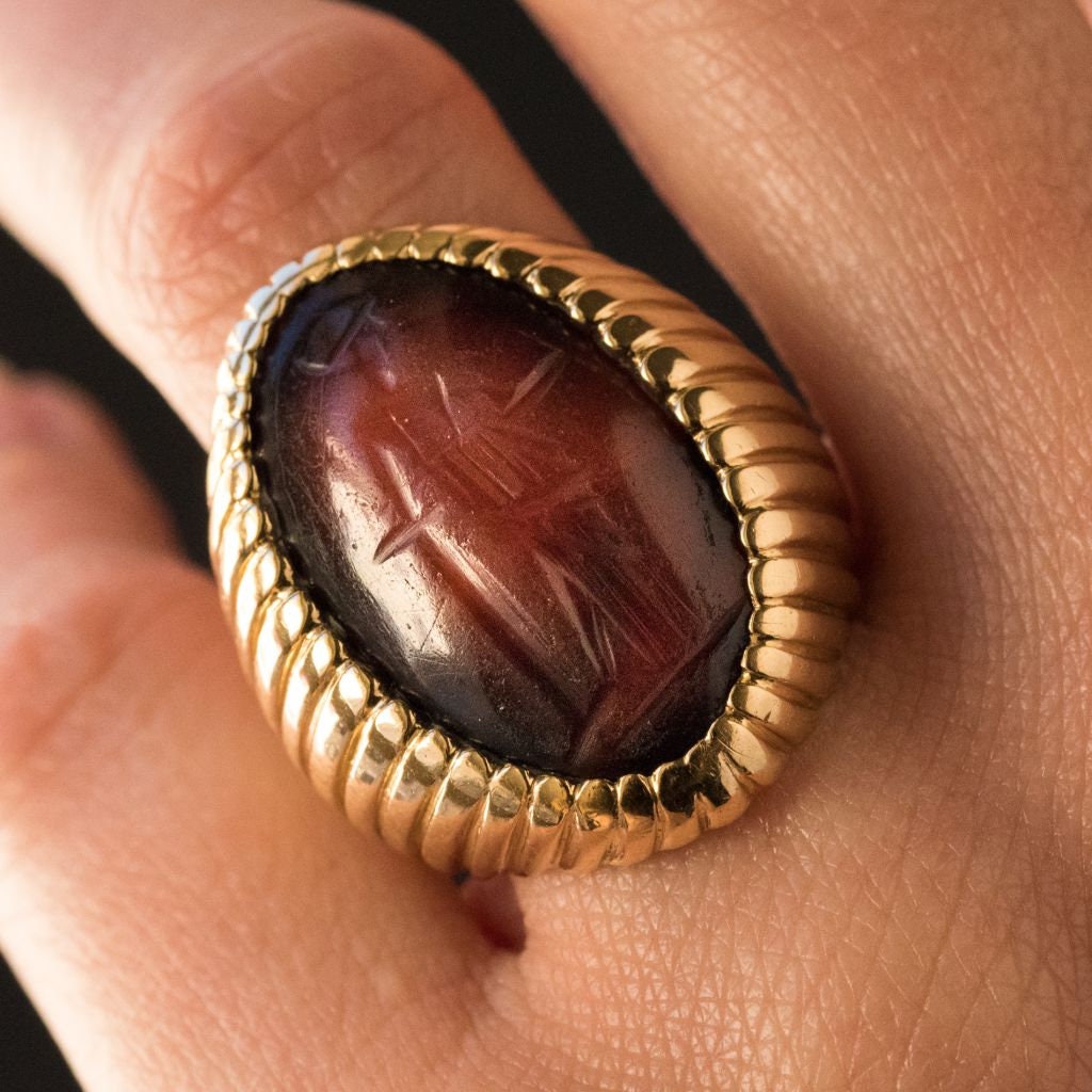 1980s Retro Agate Intaglio Signet Ring - Etsy