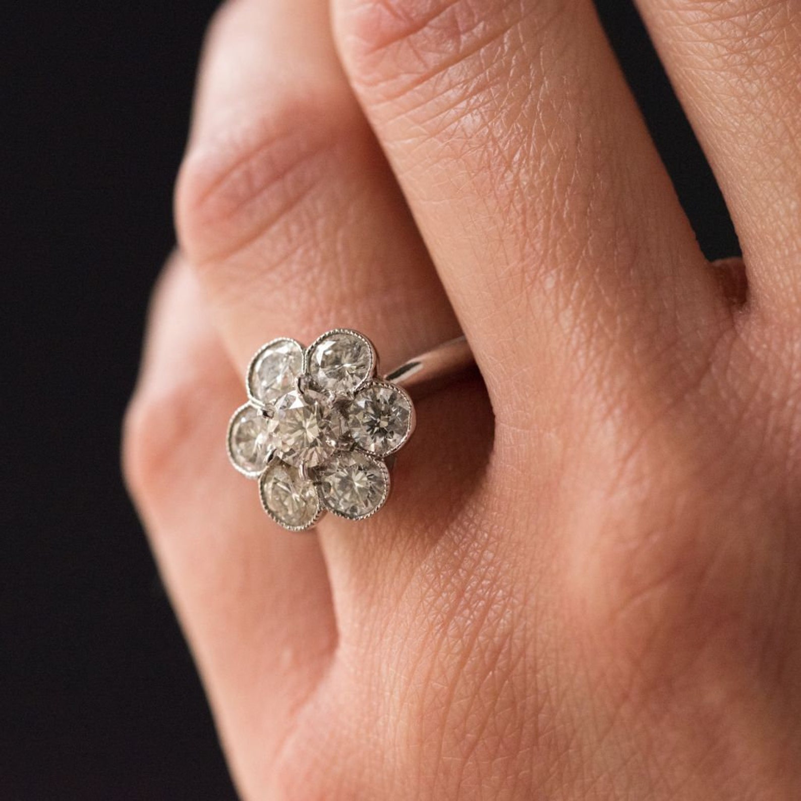 Contemporary Diamond Gold Cluster Ring - Etsy