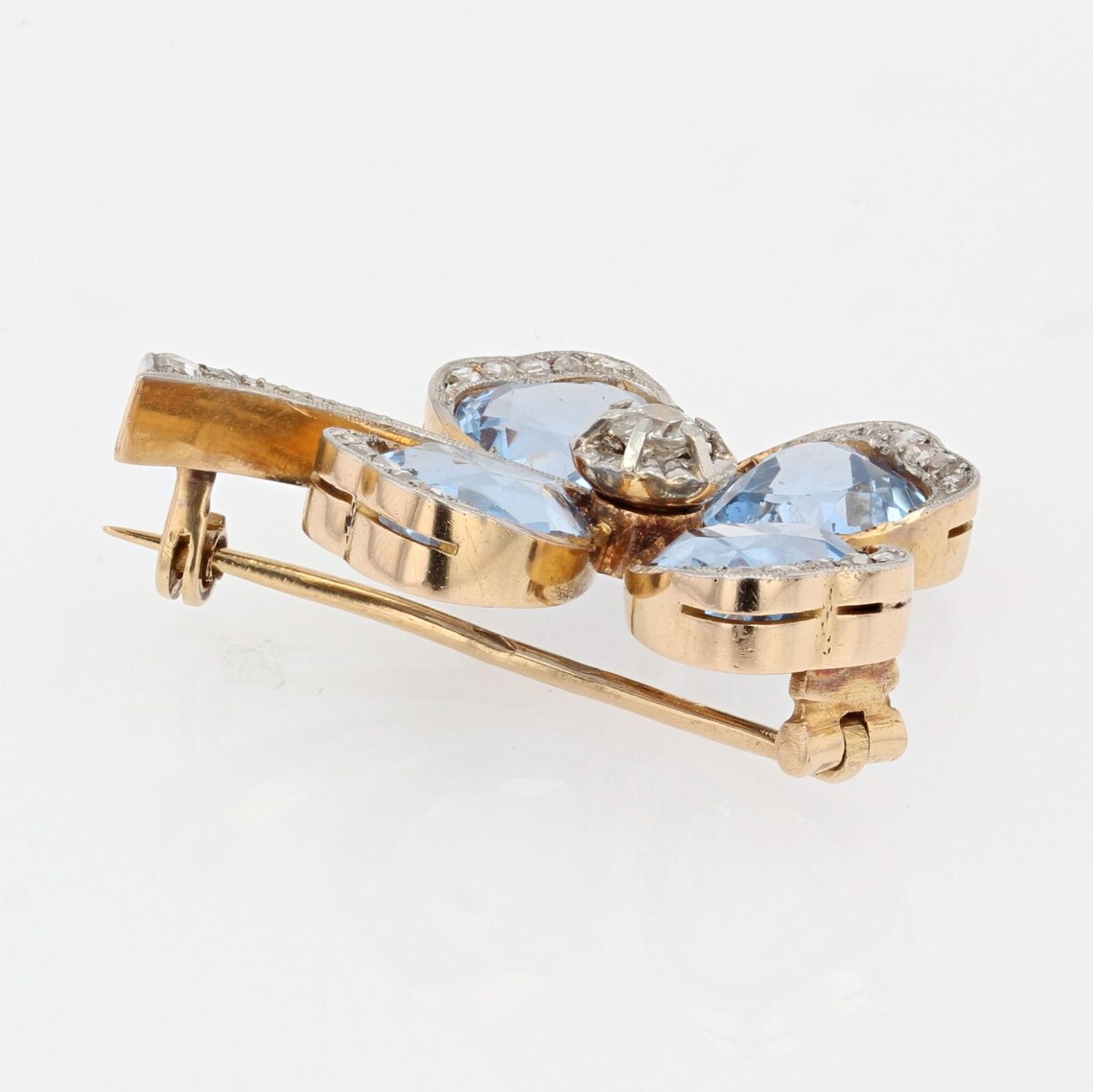 20th Century Blue Spinels Diamonds 18 Karat Yellow Gold Clover - Etsy