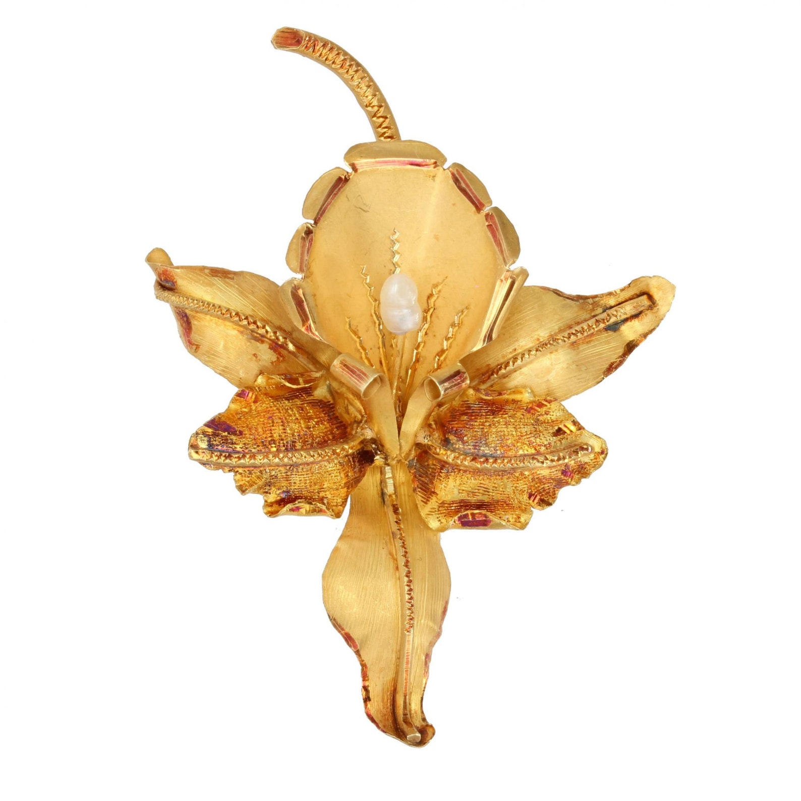 1960s Pearl 18 Karat Yellow Mat Gold Lily Brooch - Etsy
