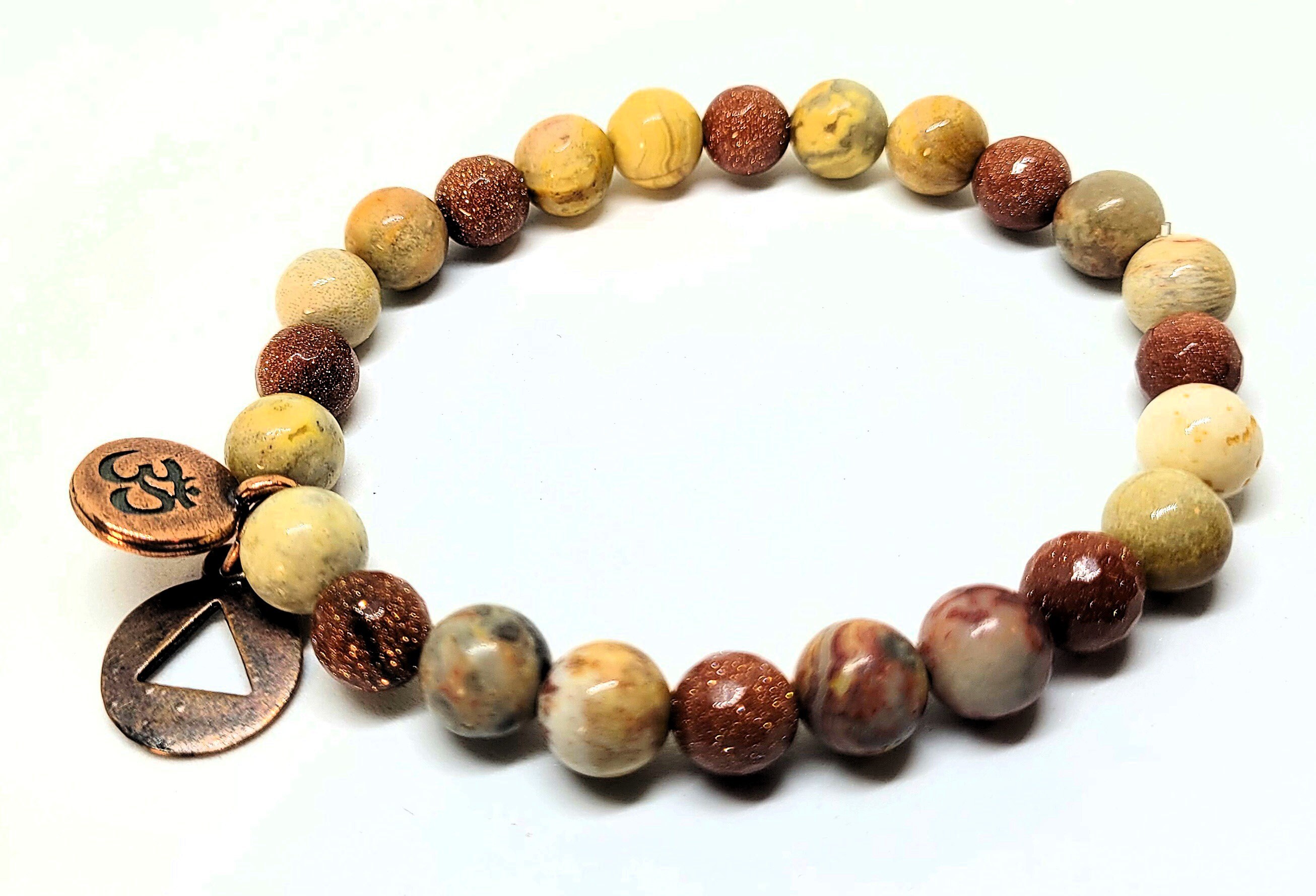 Recovery Bracelet: Goldstone & Crazy Lace Agate AA and om Charms ...