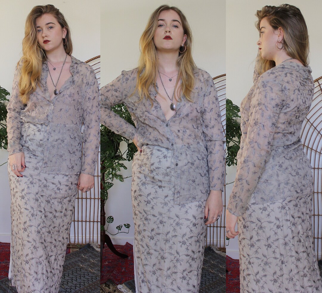Vintage VTG 90's 1990's RSVP Perri Cutten Australian Grey Silk Floral ...