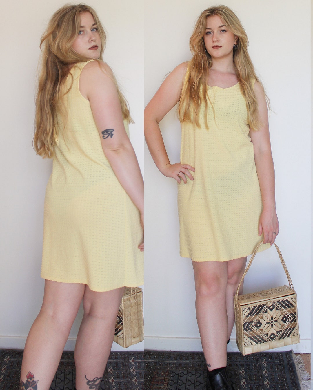 Vintage VTG 60's 1960's Style Pale Yellow Towelling Mini Dress // - Etsy