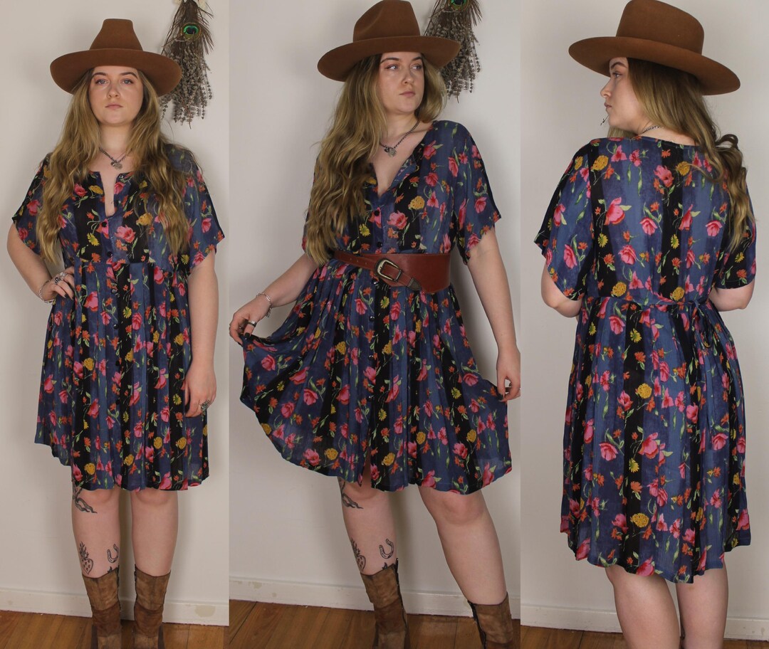 Vintage VTG 90's 1990's RAAM Floral Mini Dress // Sz M - Etsy