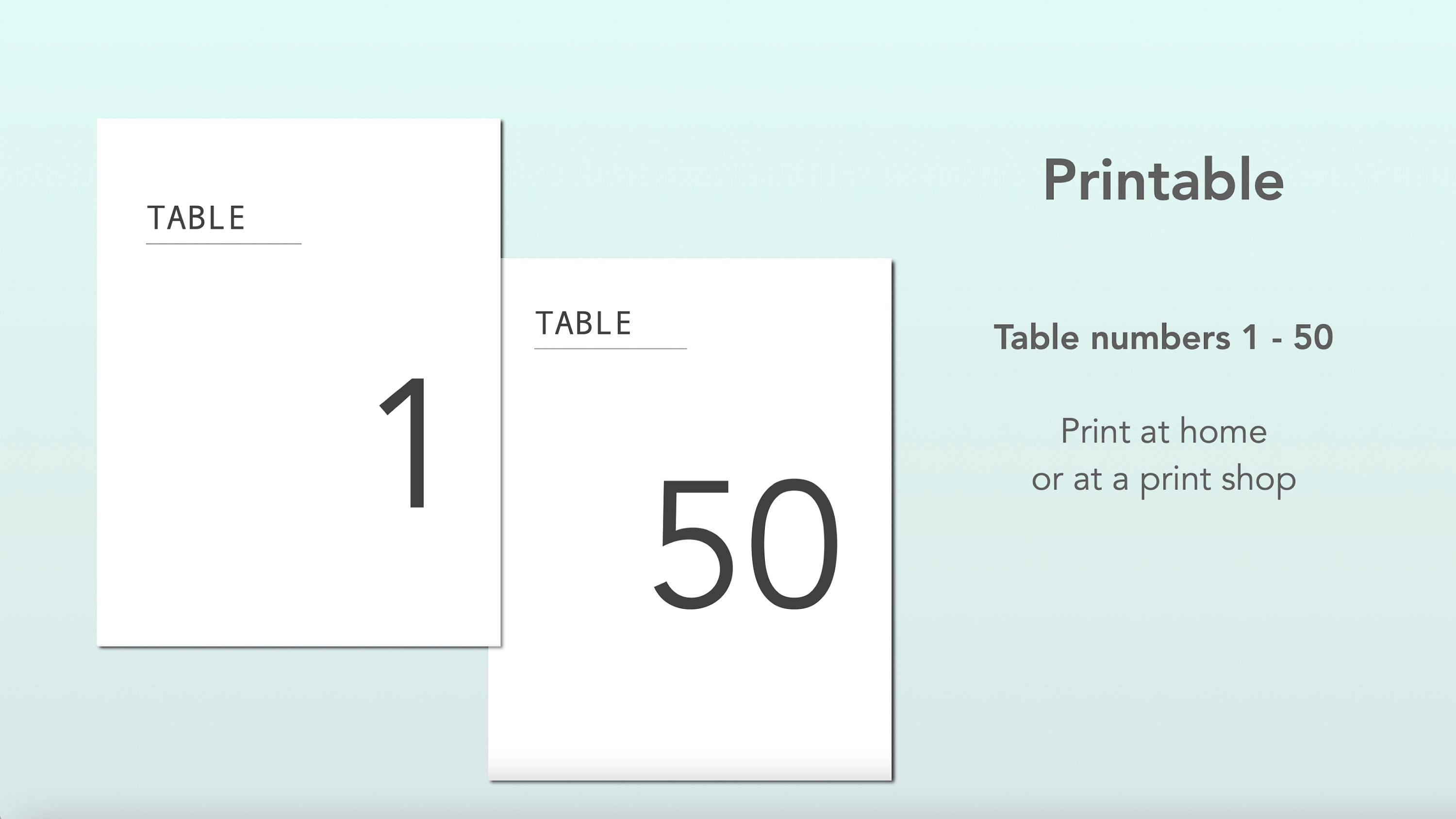Printable Table Numbers | 1-50 | Modern Minimal Simple Design | Instant ...