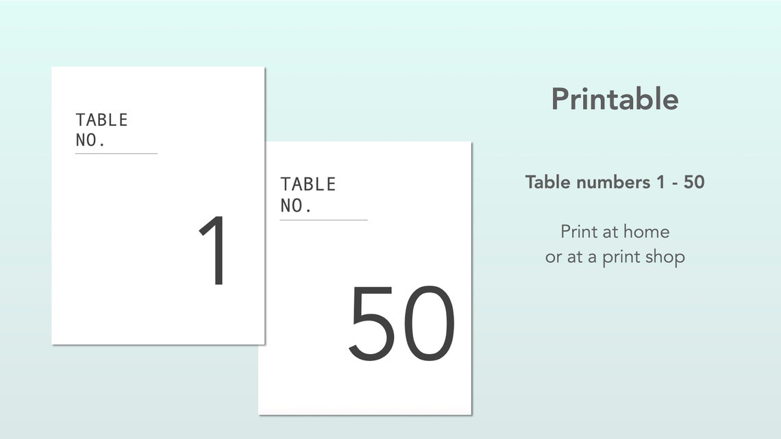 Printable Table Numbers 1-50 Modern Minimal Simple Design Instant ...