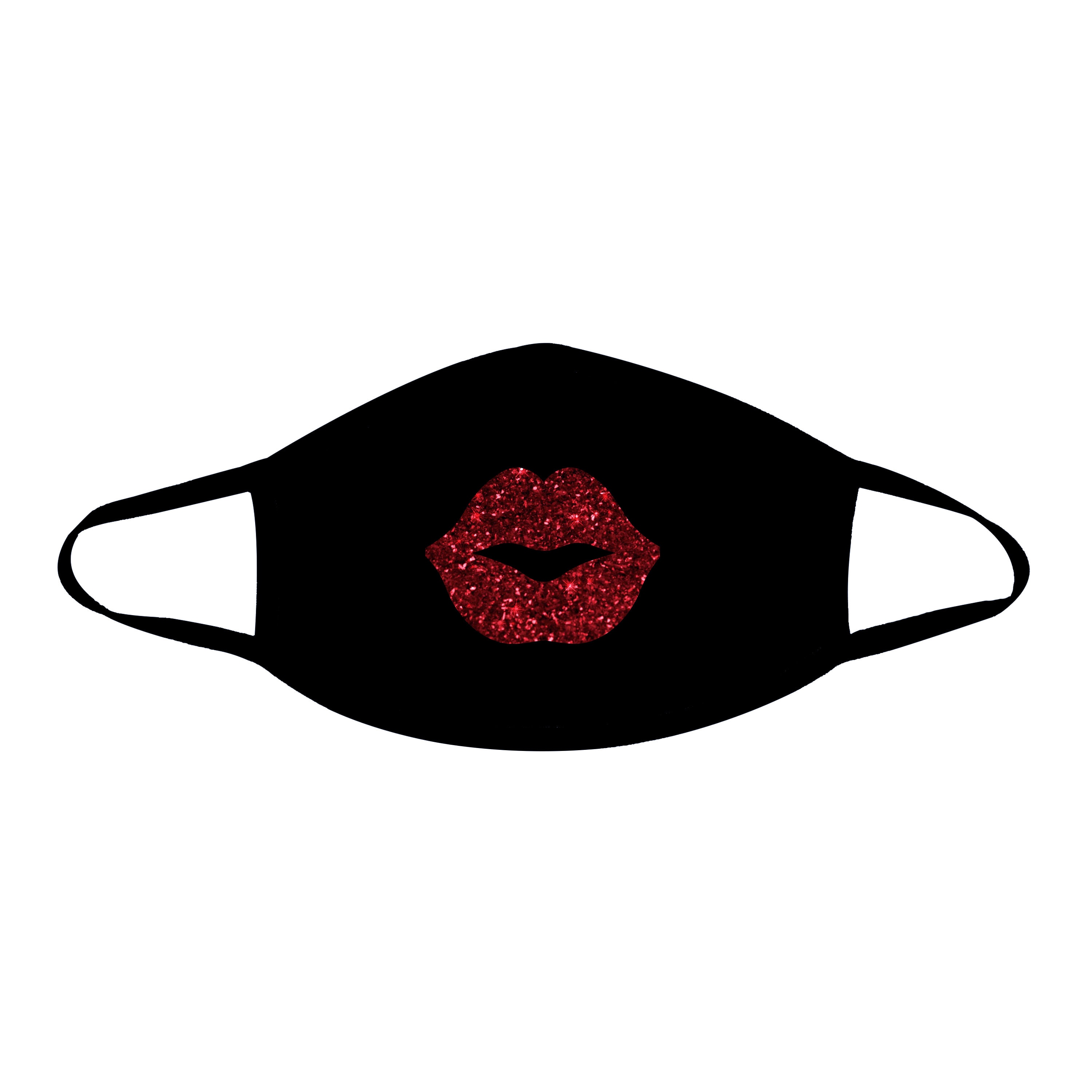 Pucker up Smooch Red Glitter Black Face Mask for Festivals and - Etsy